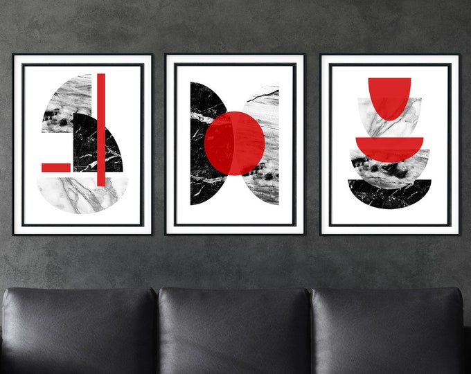 Set of 3 Red and Black Art Prints Red Wall Art Red Kitchen - Etsy