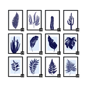 Botanical Navy Blue Prints,blue Wall Art, Blue Art Prints, Fern Print ...