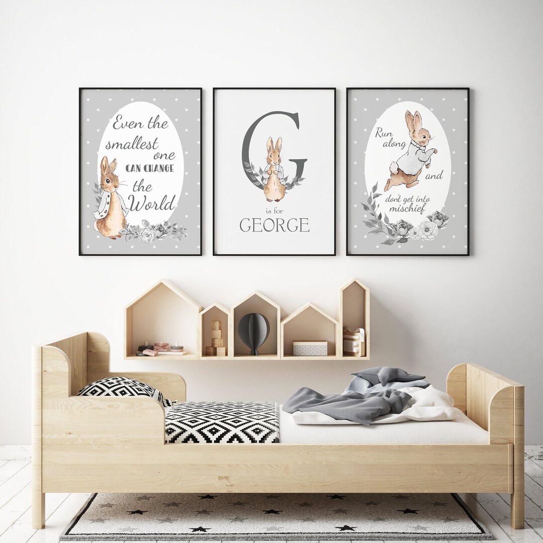 Peter Rabbit Wall Art, Peter Rabbit Wall Decor, Gray Nursery Prints ...