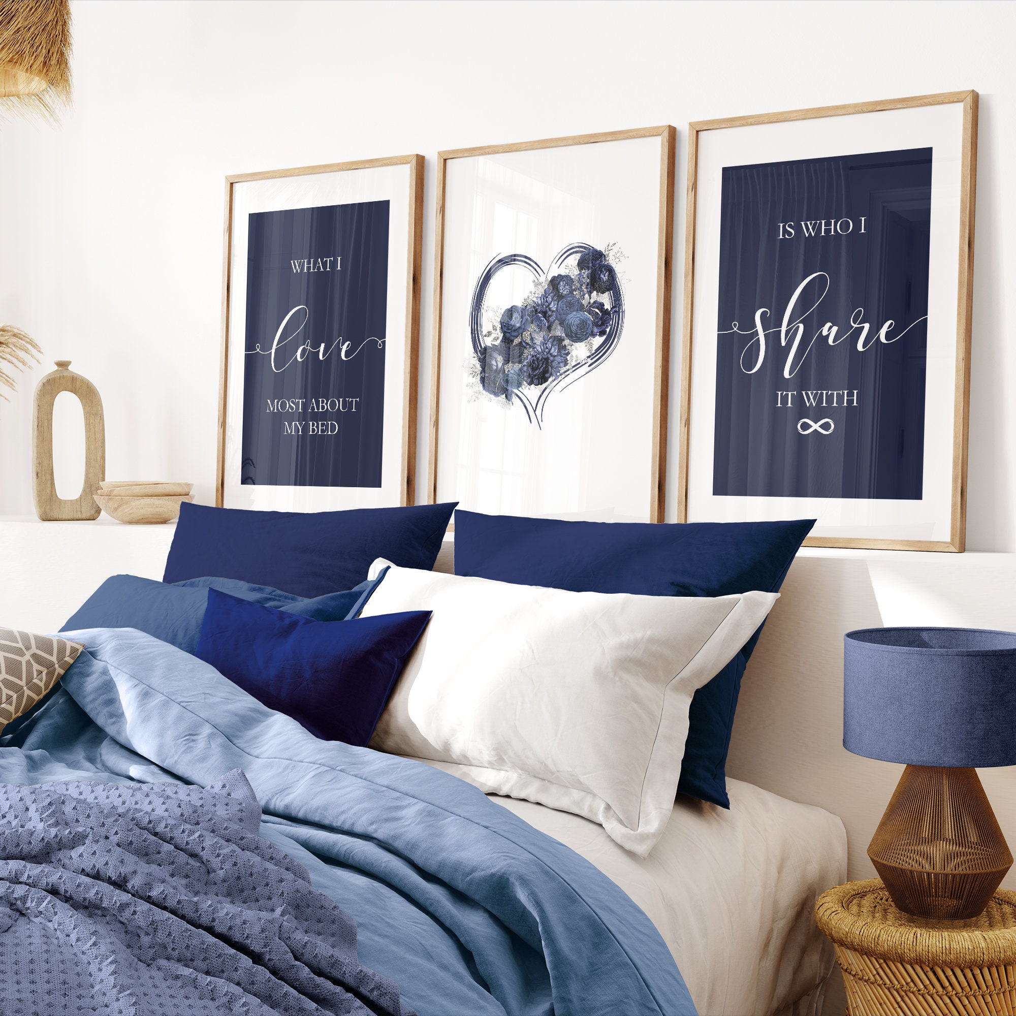 Set of 3 Blue Bedroom Wall Decor Over the Bed Wall Art Blue and Silver Wall Art Bedroom Quotes Bedroom Wall Decor Navy Blue Wall Art Etsy Ireland