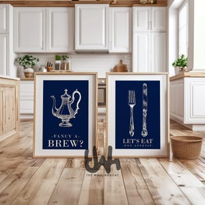 Set of 2 Navy Blue Kitchen Wall Art, Blue Kitchen Decor, Blue Kitchen ...