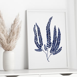 Set of 3 Dark Blue Fern Wall Art Decor, Fern Wall Prints, Dark Blue ...