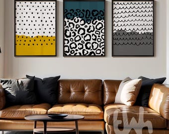 Modern Floral Wall Art Prints Set of 3, Mustard Yellow and Teal ...