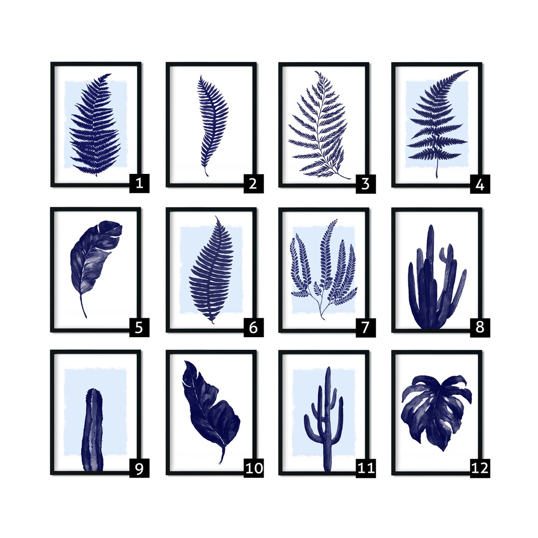 Botanical Navy Blue Prints,blue Wall Art, Blue Art Prints, Fern Print ...