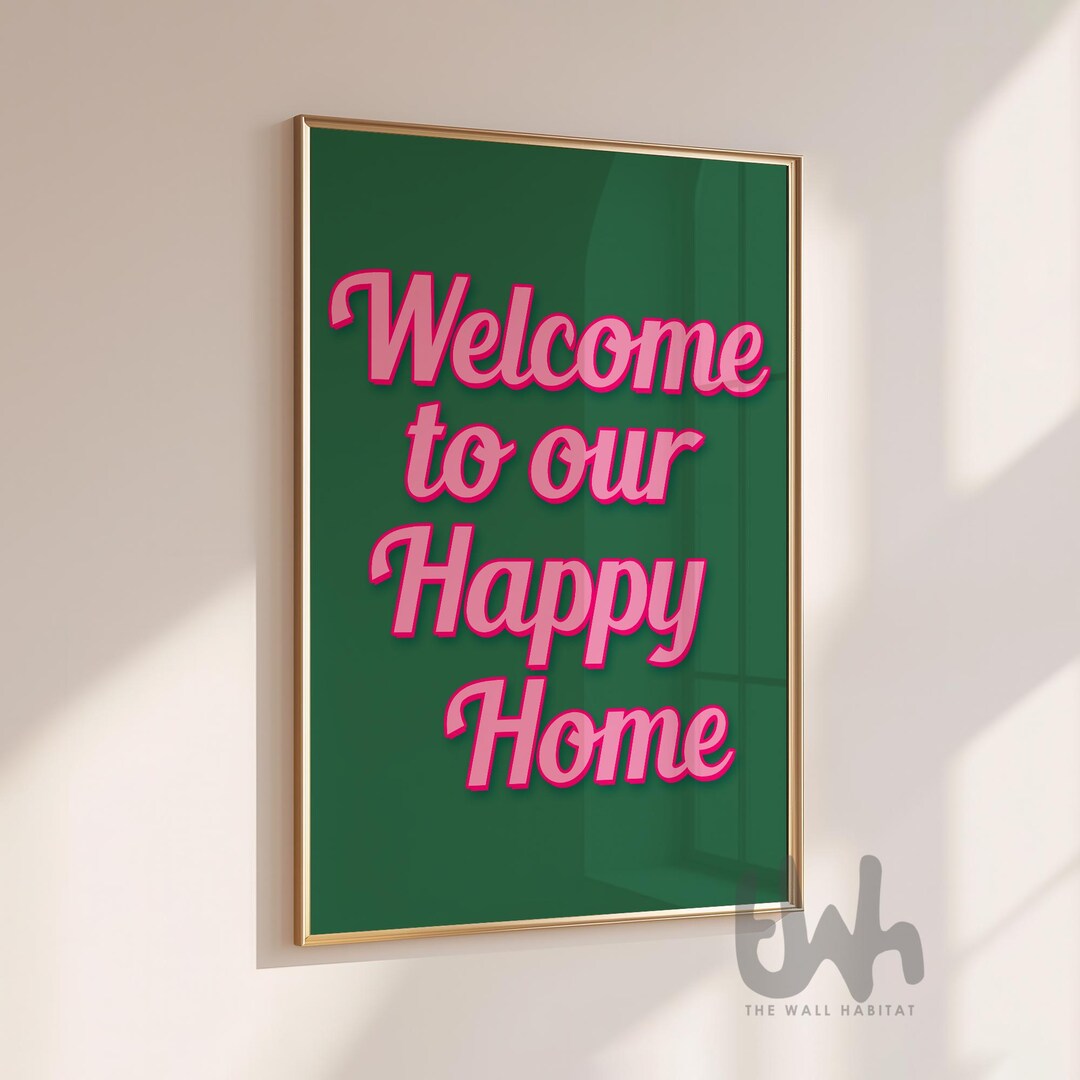 Welcome Home Print: Pink Typography, Green Wall Art - Etsy