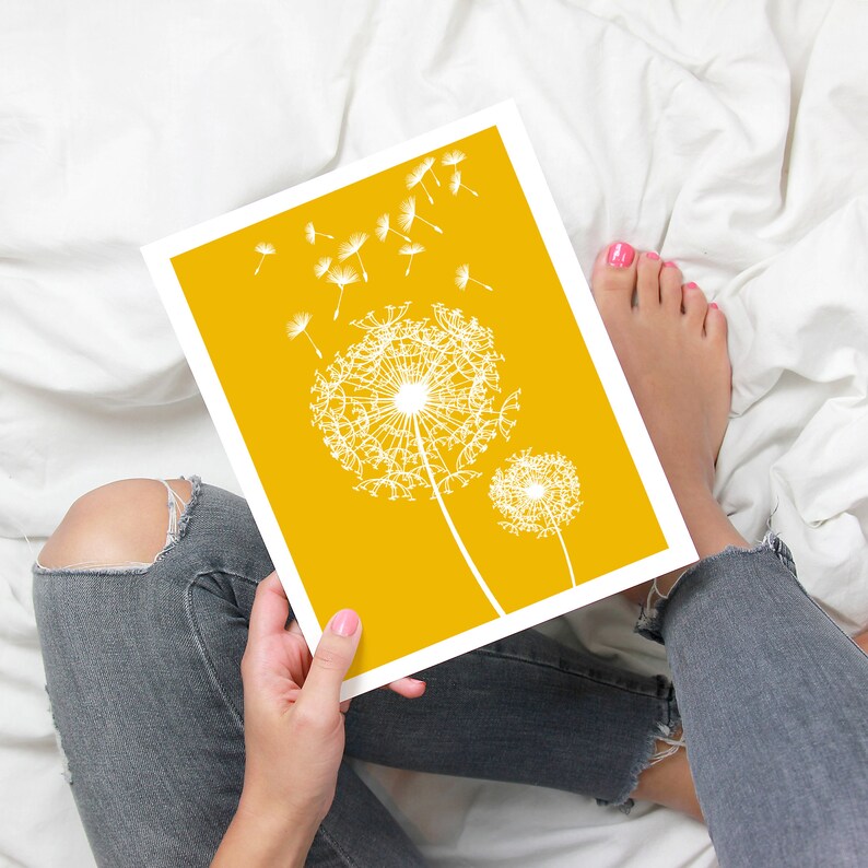 Mustard Yellow Dandelion Wall Art Prints: Set of 3 - Etsy