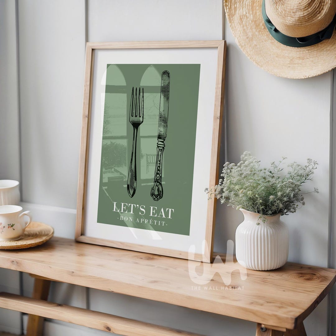 Sage Green Kitchen Art, Let's Eat Kitchen Sign, Sage Green Modern ...