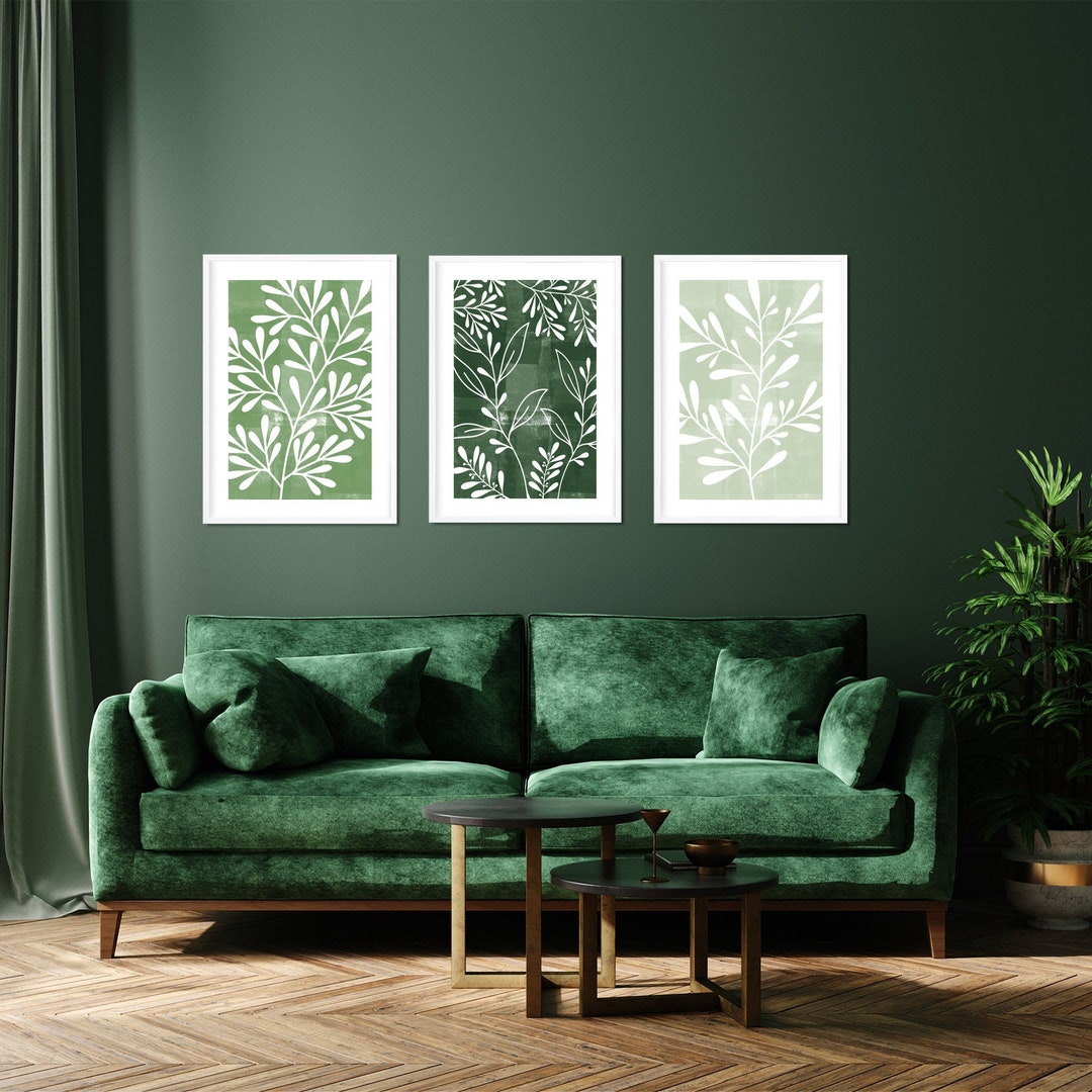 3pc Green Leaf Prints, Green Wall Art, Light Green Print, Green and ...