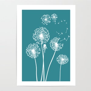 3pc Teal and Yellow Dandelion Prints, Teal Wall Art, Teal and Yellow ...