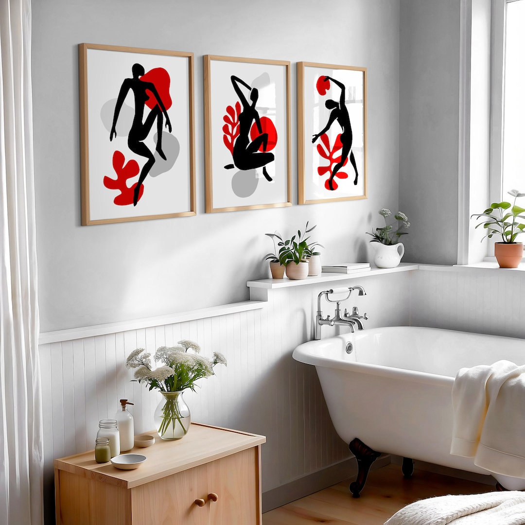 Set of 3 Red and Black Art, Red and Black Wall Art, Silhouette Poster ...