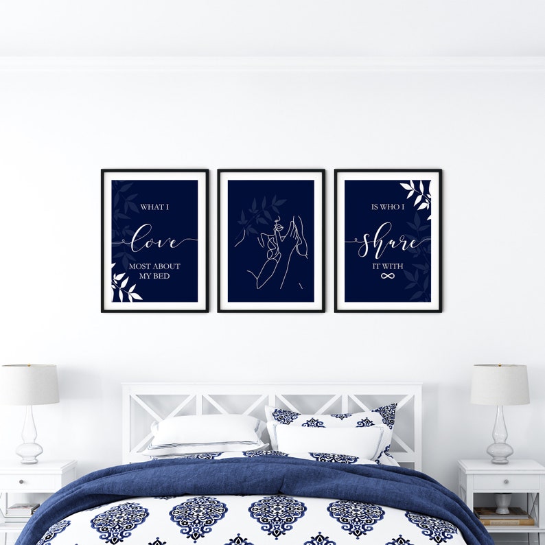 3pc blue bedroom wall decor over the bed wall art blue wall | Etsy