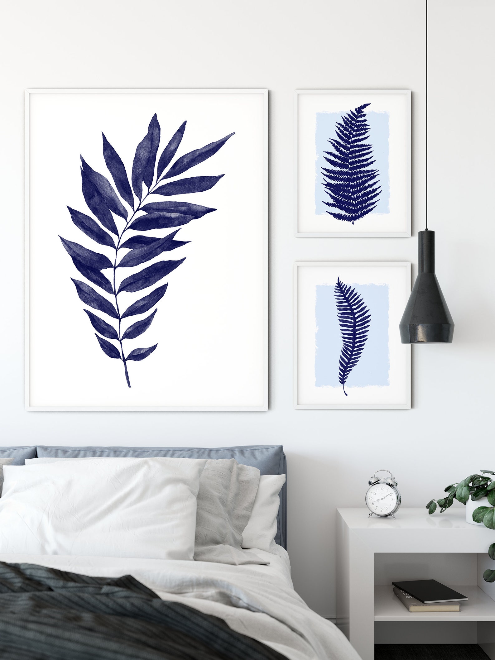 Botanical Navy Blue Printsblue Wall Art Blue Art Prints | Etsy UK
