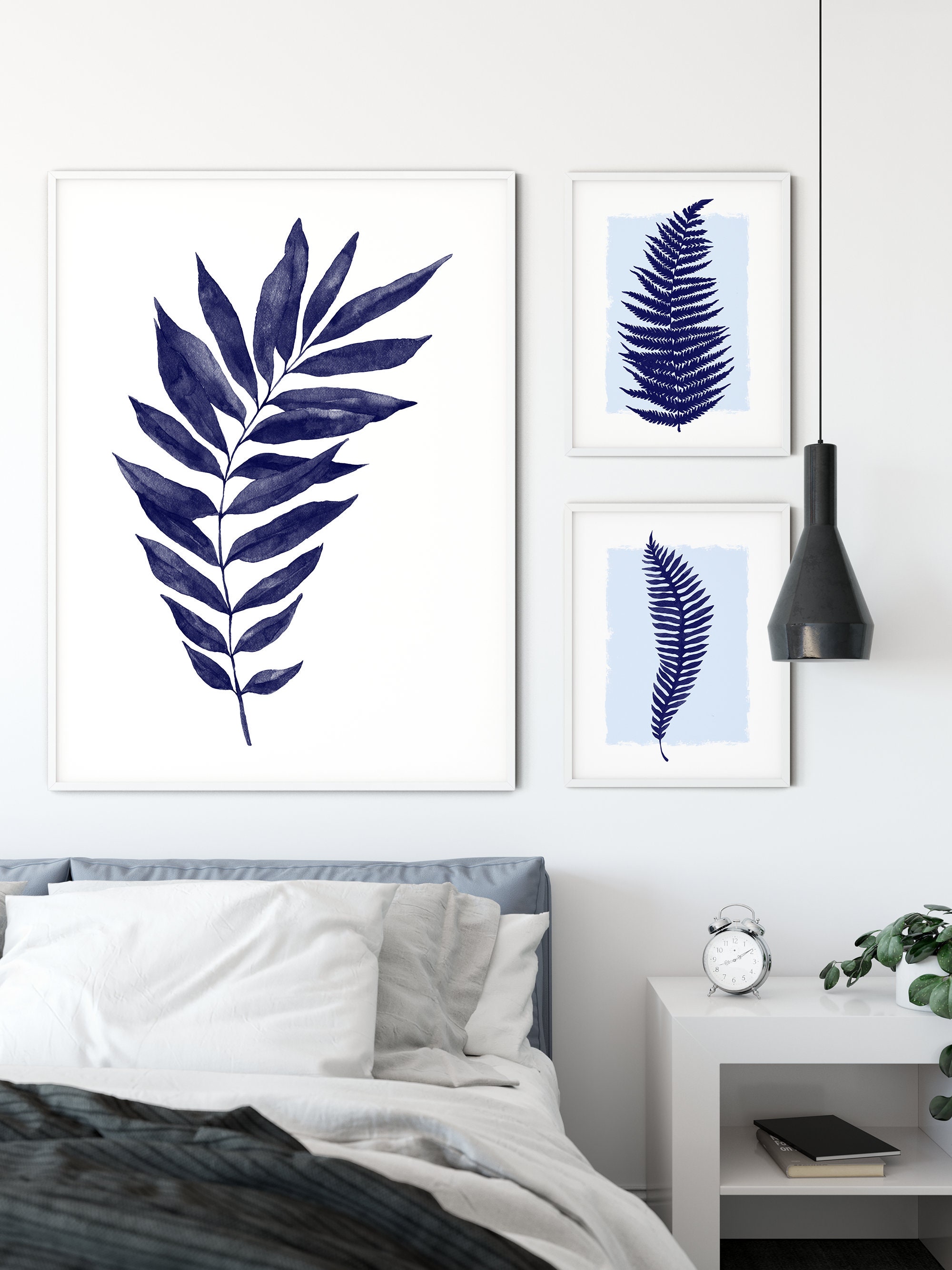 Botanical Navy Blue Printsblue Wall Art Blue Art Prints | Etsy UK