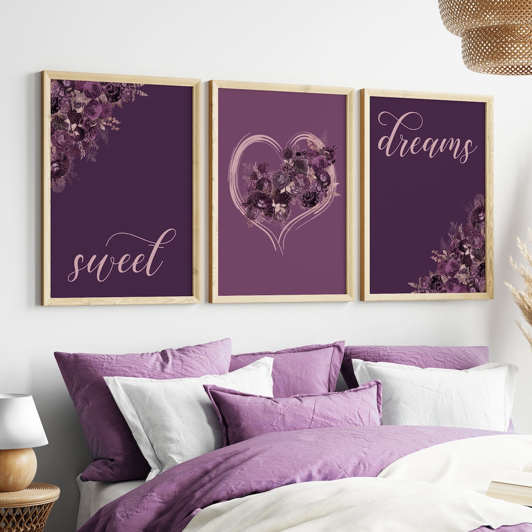Set of 3 Purple Bedroom Decor, Sweet Dreams Prints, Purple Art, Over ...