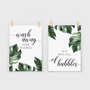 Set of 2 Green Tropical Bathroom Prints, Green Bathroom Decor, Wash ...