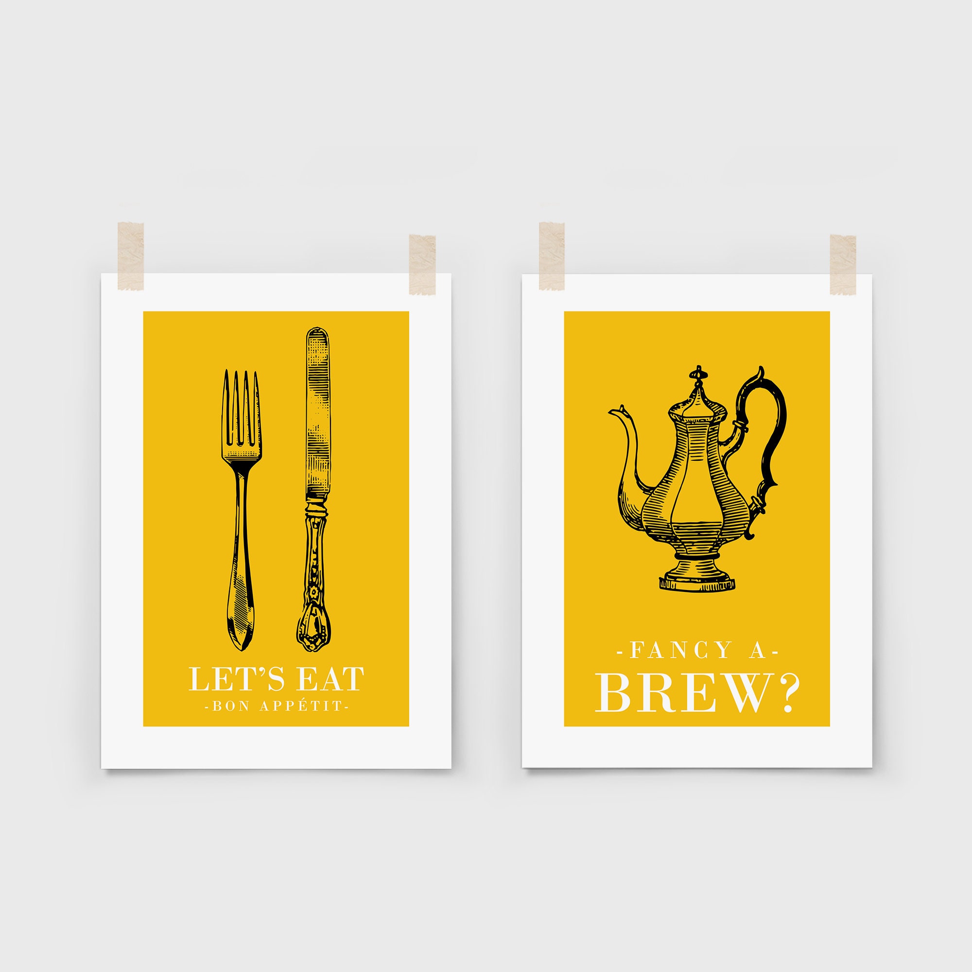 Mustard Yellow Kitchen Prints Set: Tea & Coffee Lover Quotes - Etsy