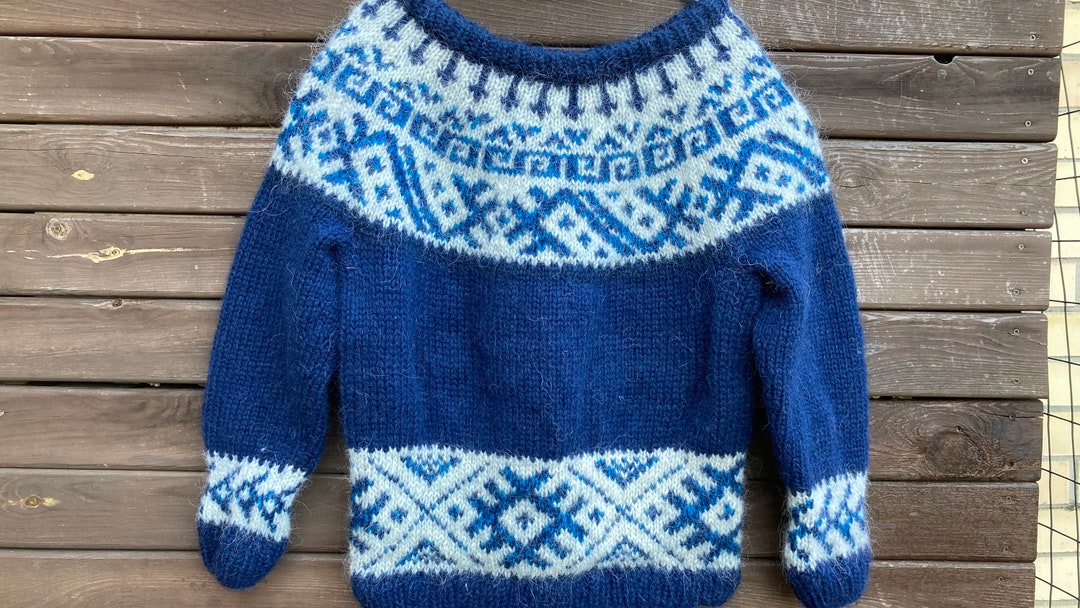 Baltic Pattern Icelandic Wool Sweater With Wide Neck Hand - Etsy