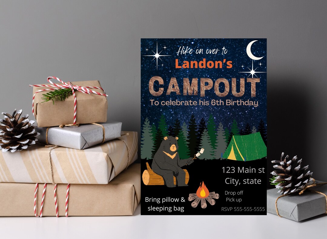 Campout Birthday Party Invitation, Campout Sleepover Editable Party ...