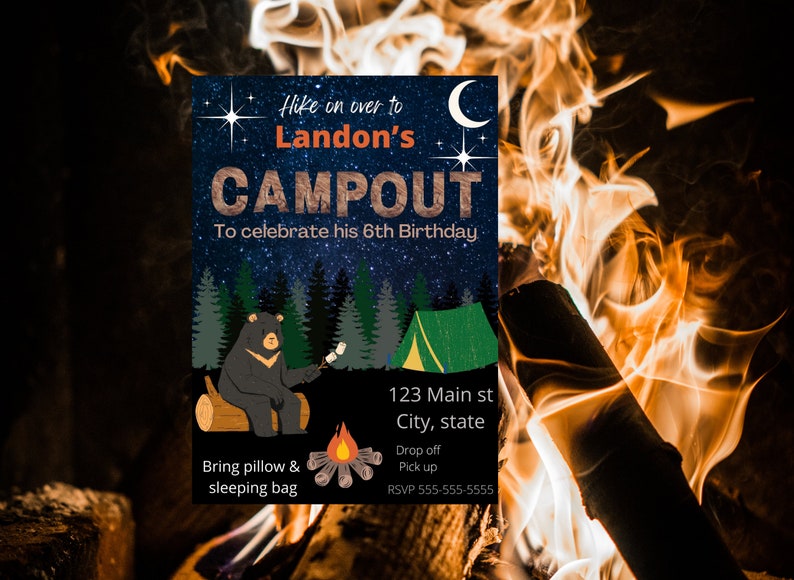 Campout Birthday Party Invitation, Campout Sleepover Editable Party ...