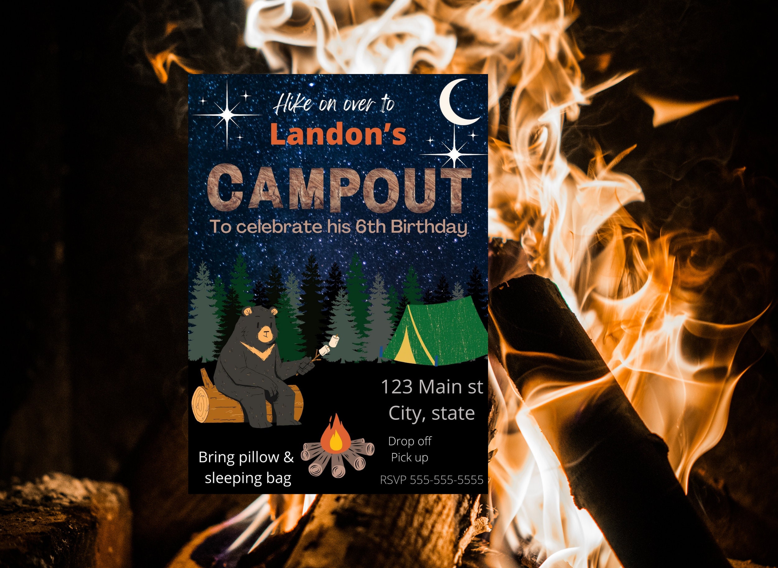 Campout Birthday Party Invitation, Campout Sleepover Editable Party ...