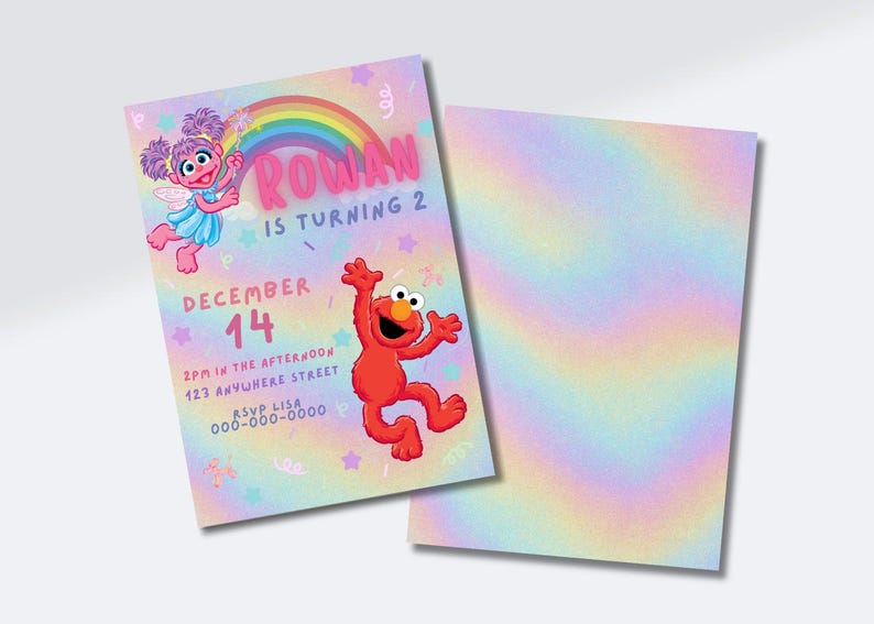 Elmo & Abby Birthday Invitation: Sesame Street Party, Colorful Kids ...
