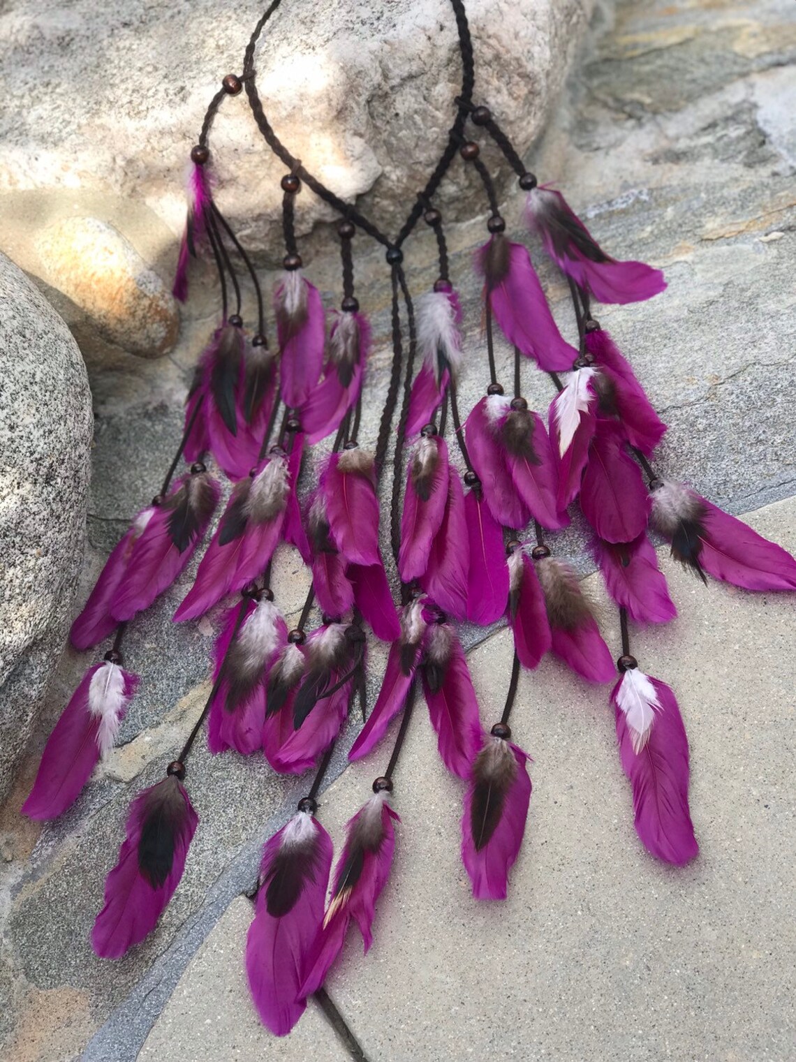 Plum Feather Headdress tribal feather headpiece Plum | Etsy