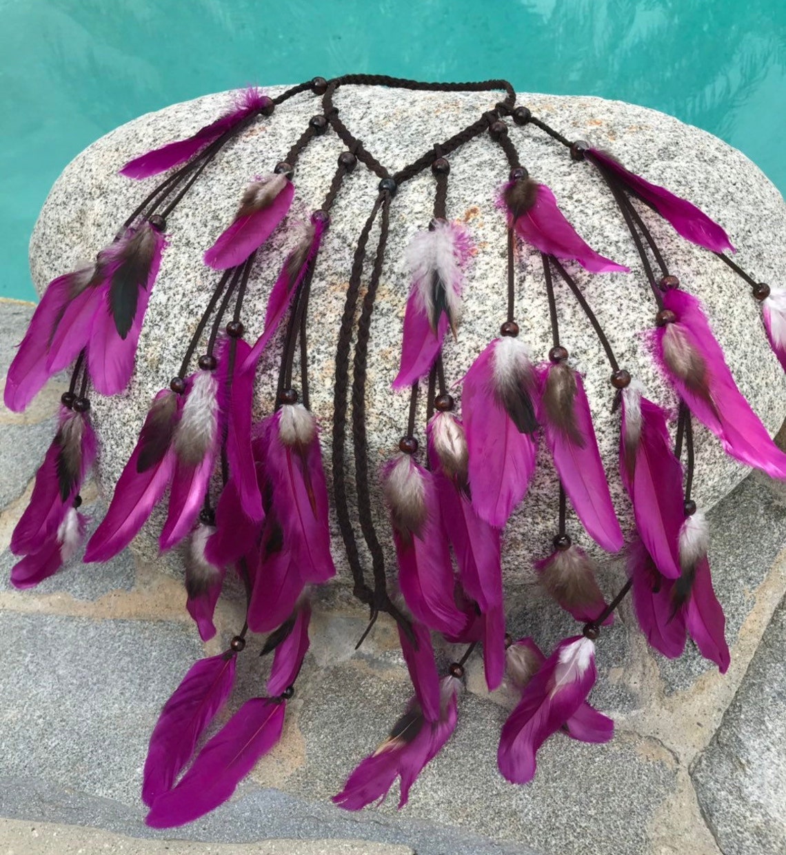 Plum Feather Headdress tribal feather headpiece Plum | Etsy