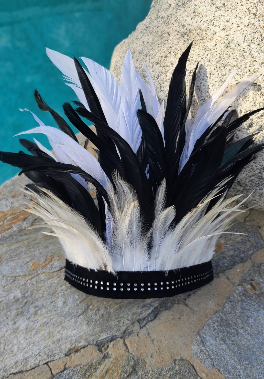 Vesper Feather Crown - Tribal Crown, Black and White Feather Headband ...