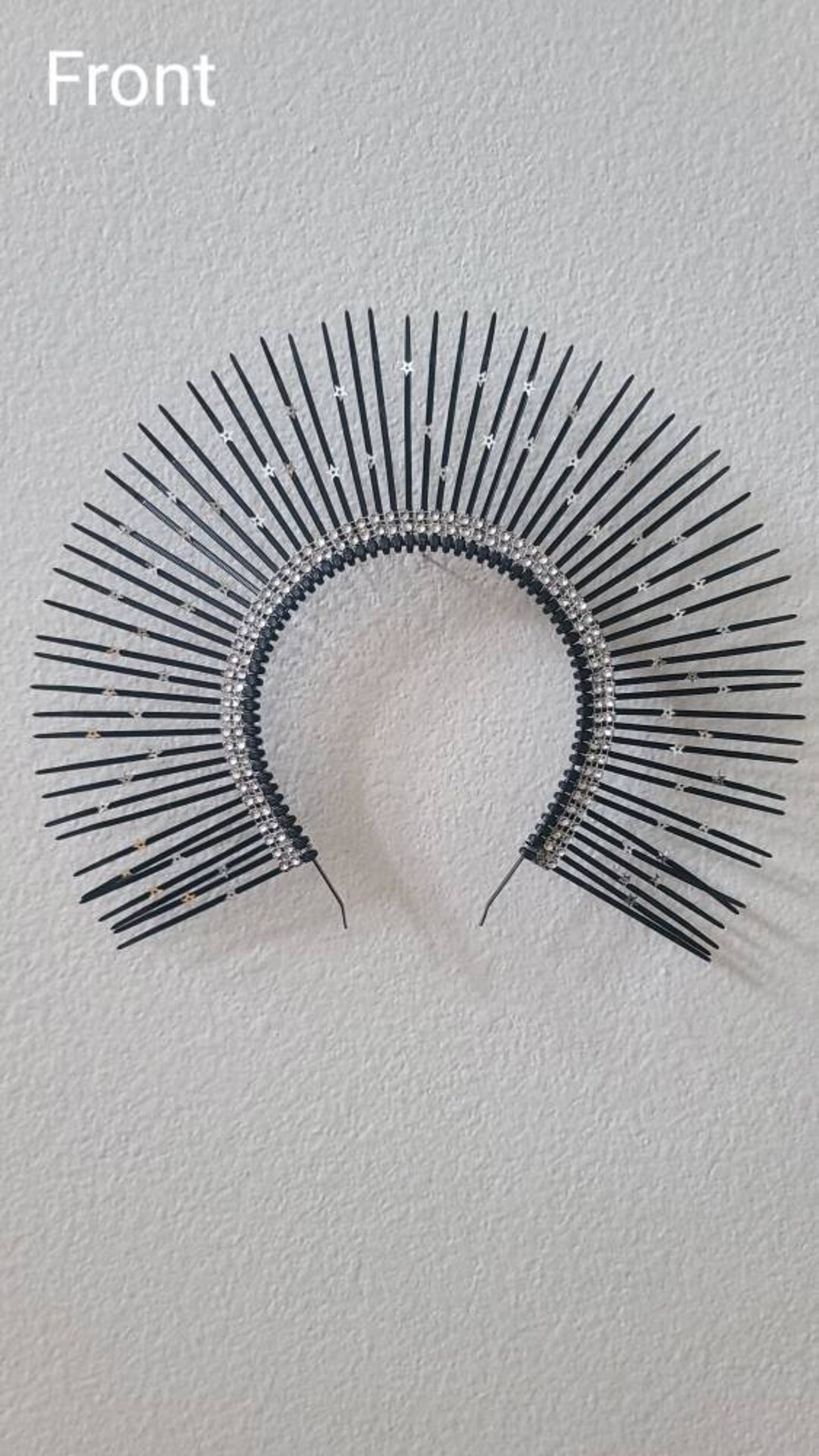 Ophelia Spiked Halo Crown - Sunburst Black Headpiece, Gala Headband ...