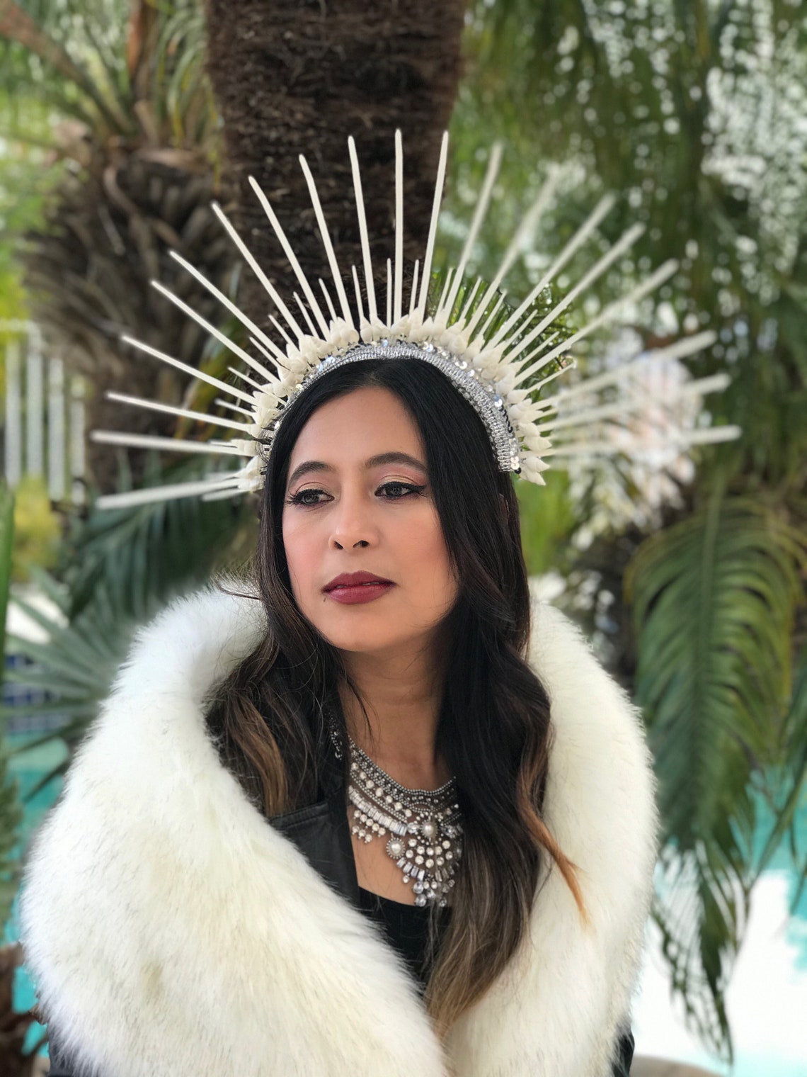 Muse Spiked Halo Crown, Sunburst White Headpiece, Gala Headband ...
