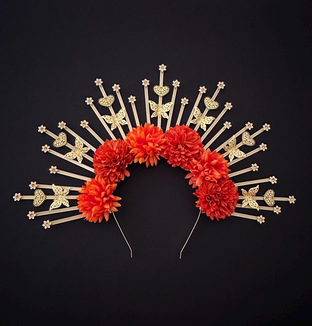 Odette Spiked Flower Crown, Sunburst Gold Flower Headpiece, Gala ...