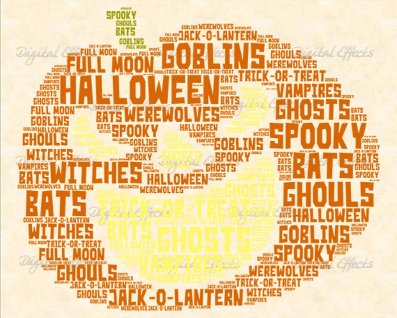 HALLOWEEN Word Cloud, Pumpkin Image Instant Download, Printable Pumpkin ...