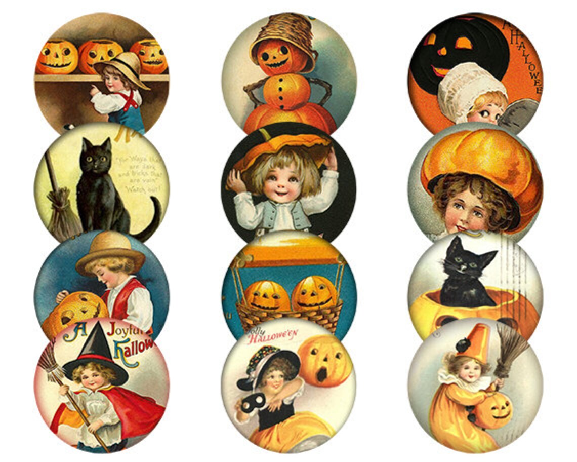 HALLOWEEN CLIPART, 2" Circles Printable Vintage Halloween Digital ...