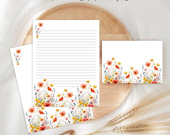Wildflowers Printable Stationery,vintage Letter Writing Set Watercolor ...