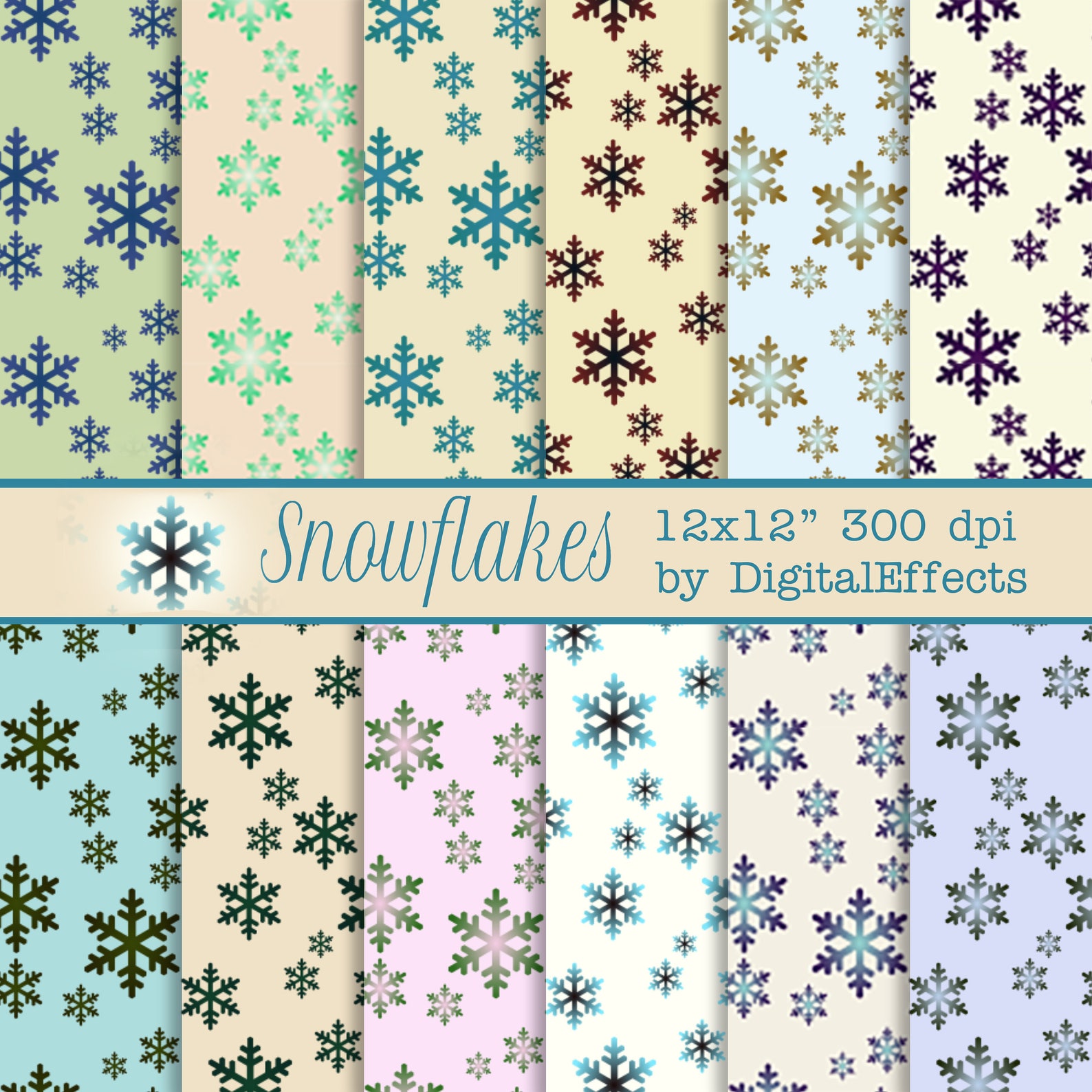 SNOWFLAKES Digital Paper, Christmas Pattern Paper, Winter Digital Paper ...