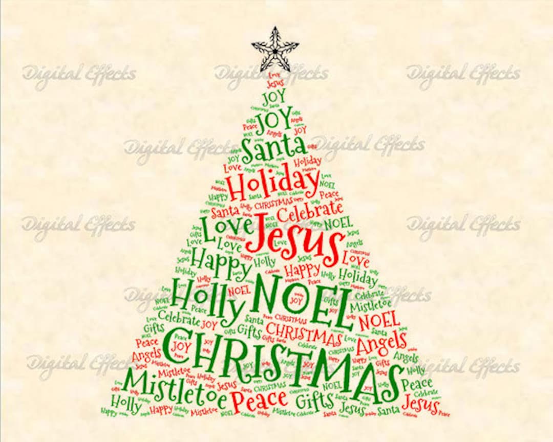 DIGITAL DOWNLOAD Christmas Tree Word Cloud, Printable Digital Christmas ...
