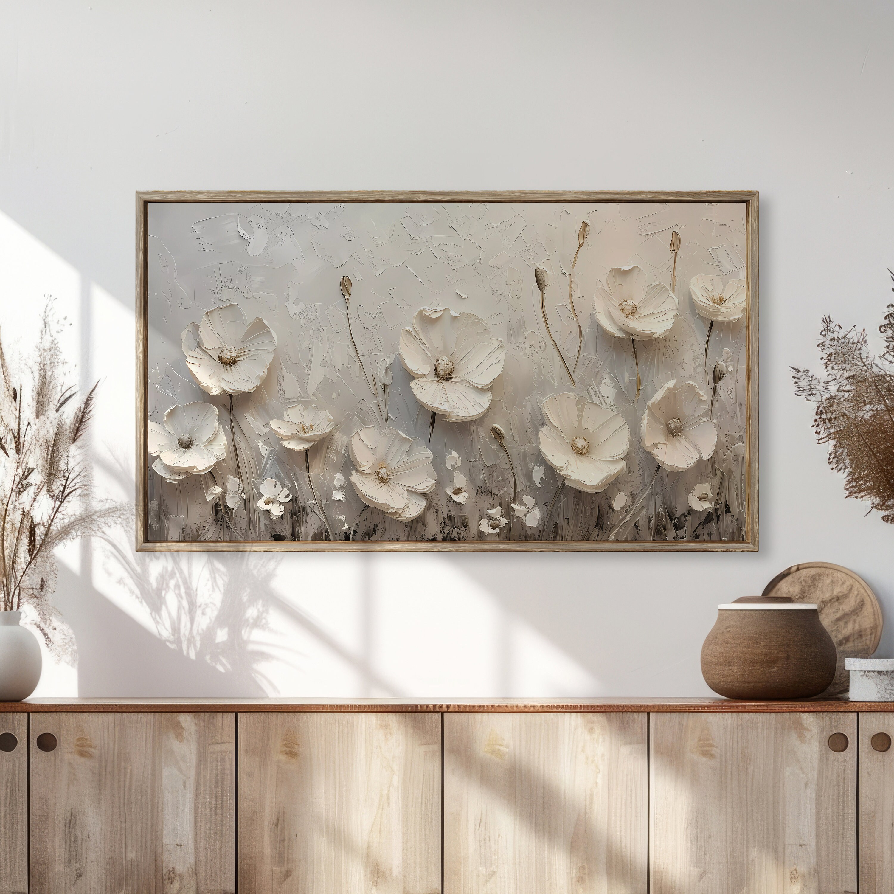 Spring Frame TV Art, White Blossoms Frame Tv Digital Oil Painting ...