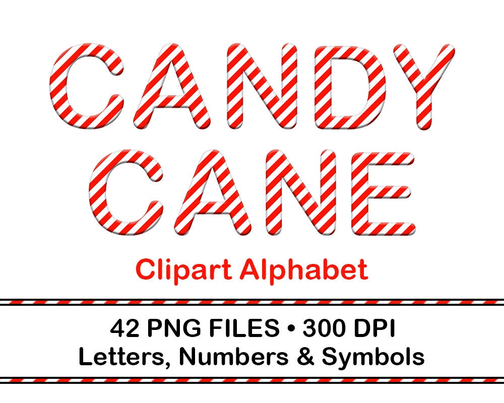 CANDY CANE Alphabet, Stylized Red & White Candy Striped Letters Numbers ...