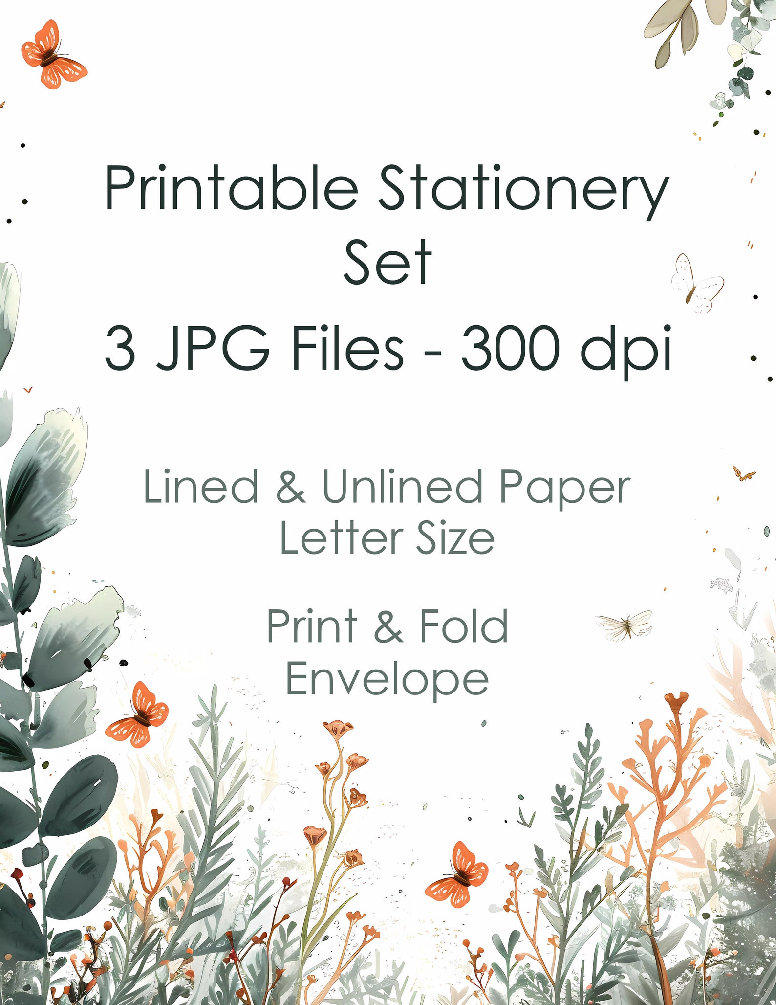 Watercolor Meadow Flowers Printable Stationery Set & Matching Envelope ...