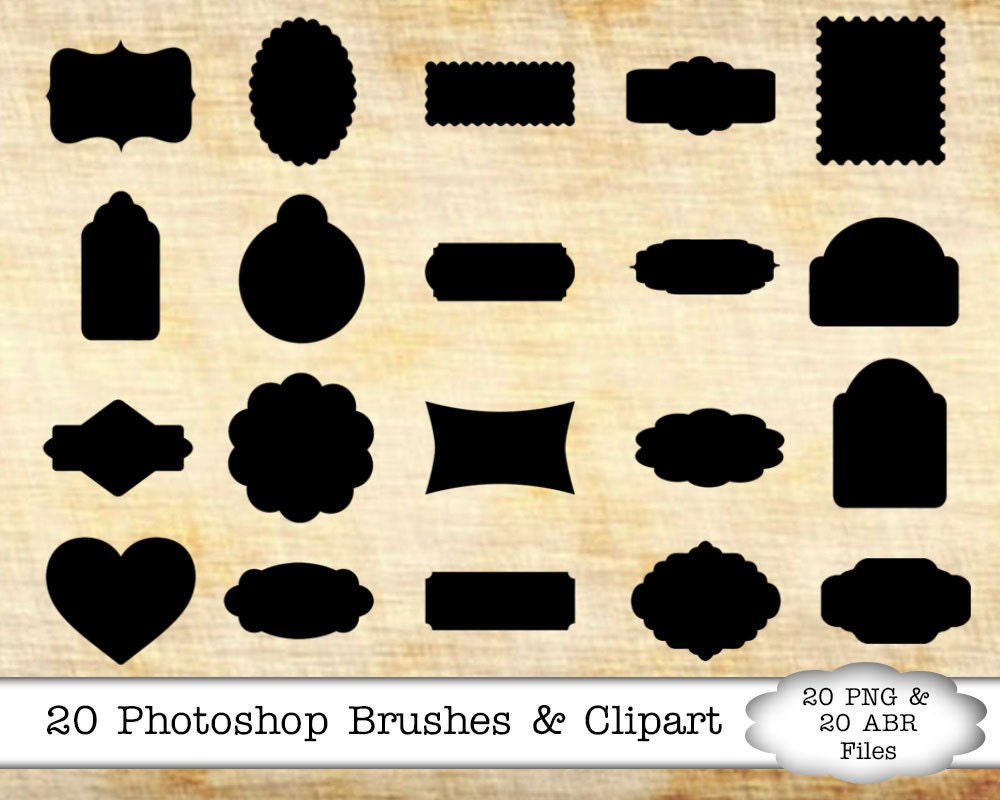 PHOTOSHOP BRUSHES, 20 Tags/frames, ABR Files, Clipart Shape Brushes ...