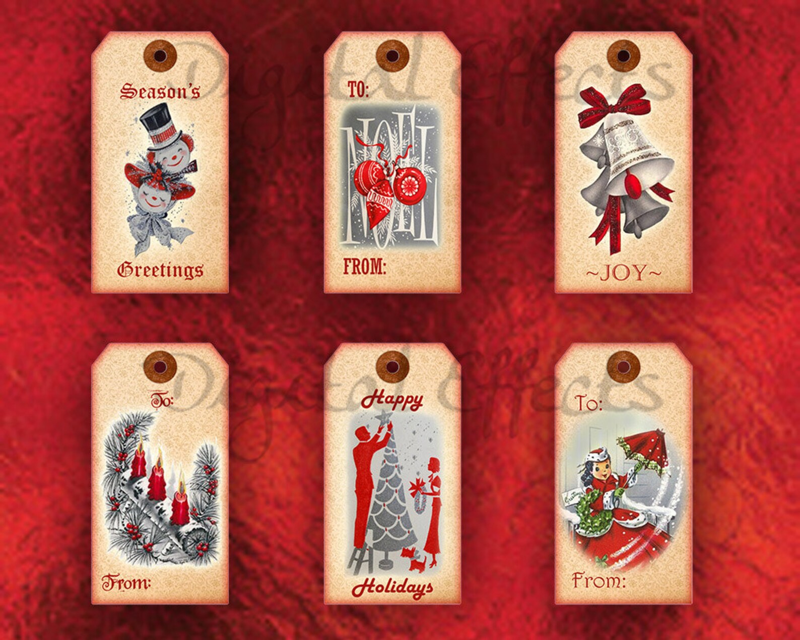 CHRISTMAS GIFT TAGS, Printable Retro Christmas Gift Tags,digital ...