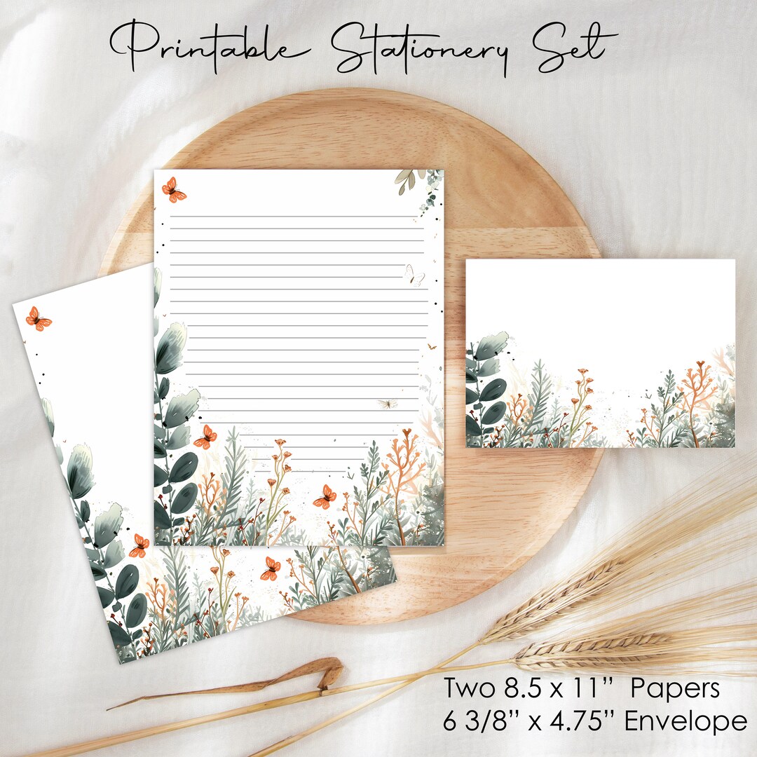 Watercolor Meadow Flowers Printable Stationery Set & Matching Envelope ...