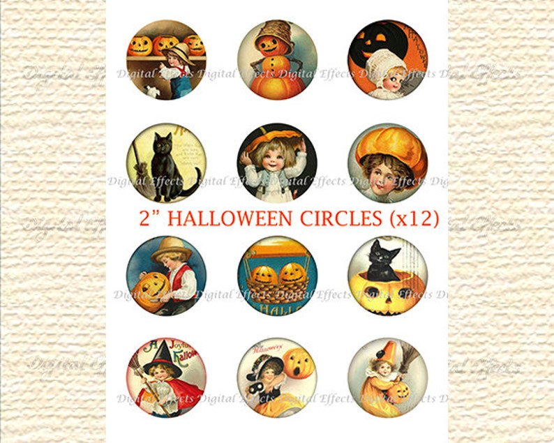 HALLOWEEN CLIPART, 2" Circles Printable Vintage Halloween Digital ...