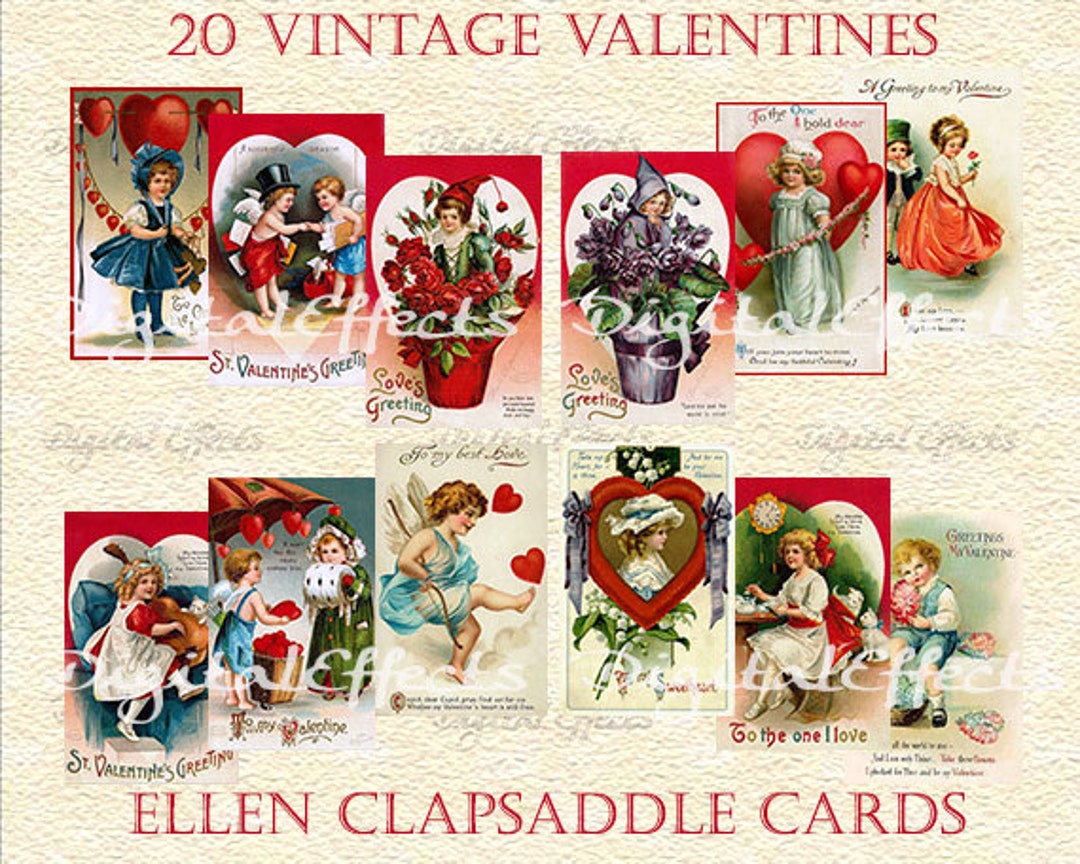 VALENTINE'S DAY POSTCARDS, 20 Ellen Clapsaddle Digital Valentine Cards ...