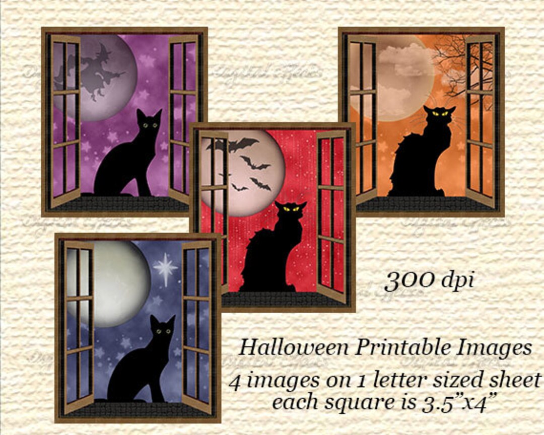 HALLOWEEN Digital Collage Sheet Black Cat Halloween Tags - Etsy