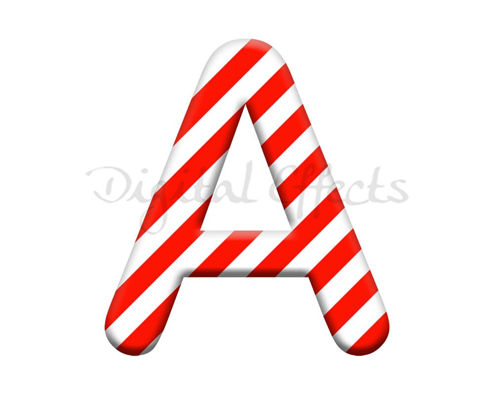 CANDY CANE Alphabet, Stylized Red & White Candy Striped Letters Numbers ...