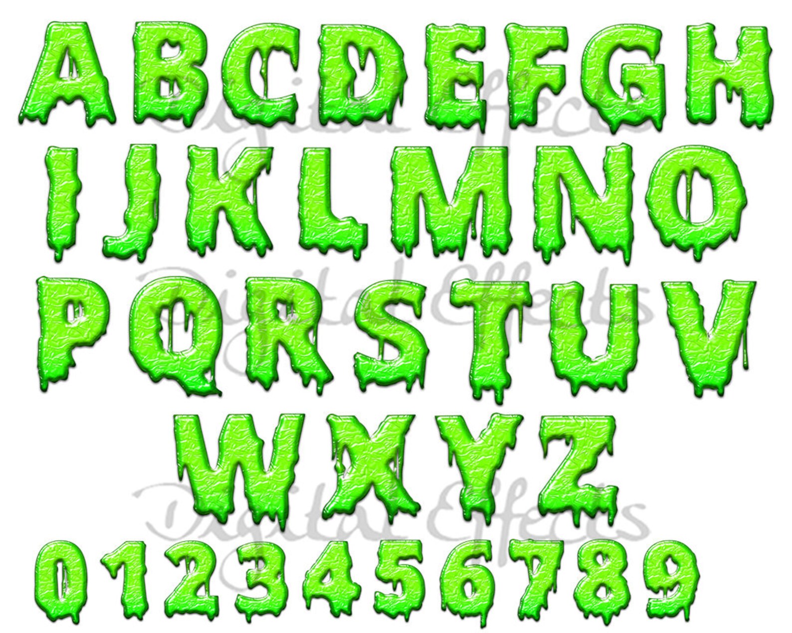 HALLOWEEN Green Slime Alphabet, Stylized Green Slime Letters & Numbers ...