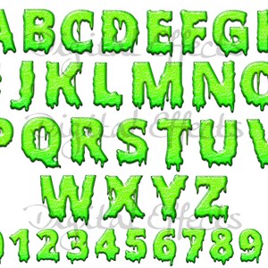 HALLOWEEN Green Slime Alphabet, Stylized Green Slime Letters & Numbers ...