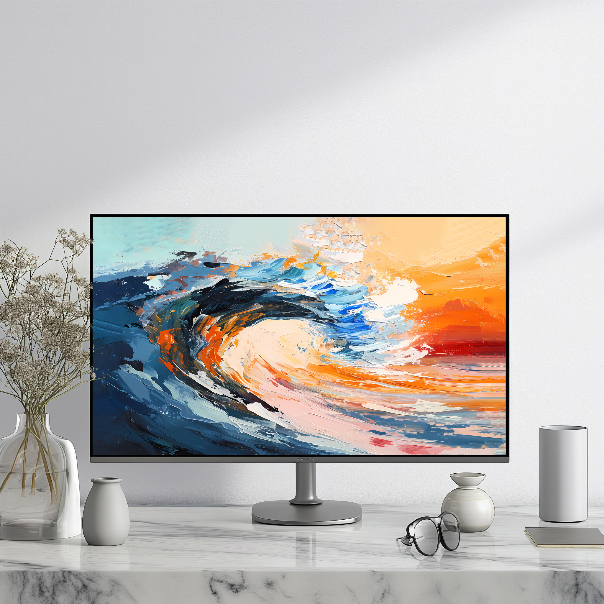 Frame TV Art, Ocean Wave Frame TV Picture, Impasto Painting, Nautical ...