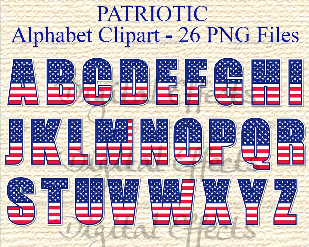 Red White & Blue Alphabet, Alphabet Clipart, 26 PNG Files, Digital ...